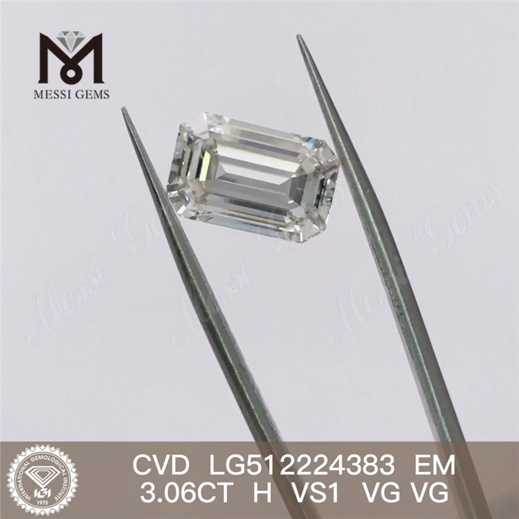 3.06CT H 3ct loose man made diamonds EMERALD CUT man made diamonds EX ...