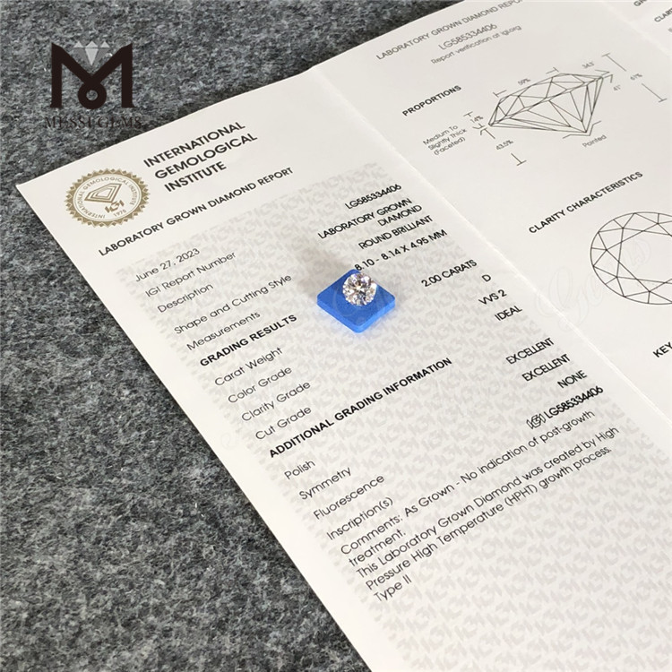 2.00CT D VVS2 ID hpht treated diamonds HPHT brilliance丨Messigems