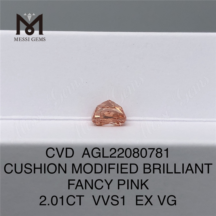 2.01CT CUSHION MODIFIED BRILLIANT FANCY PINK VVS1 EX VG CVD lab diamond ...